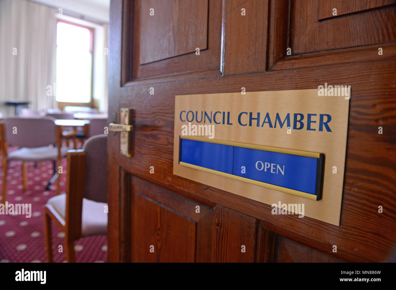 Council Office and Council Chamber signage in the Lerwick town hall ...