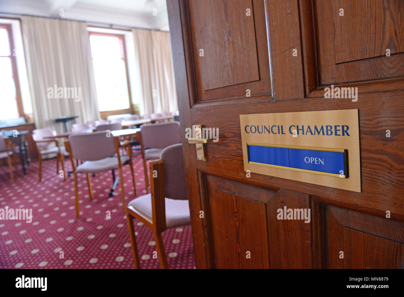 Council Office and Council Chamber signage in the Lerwick town hall ...