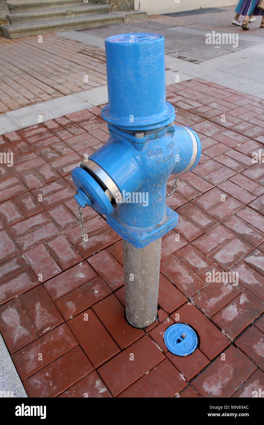 Fire hydrant. New blue fire hydrant in the street. Fire hydrant for ...