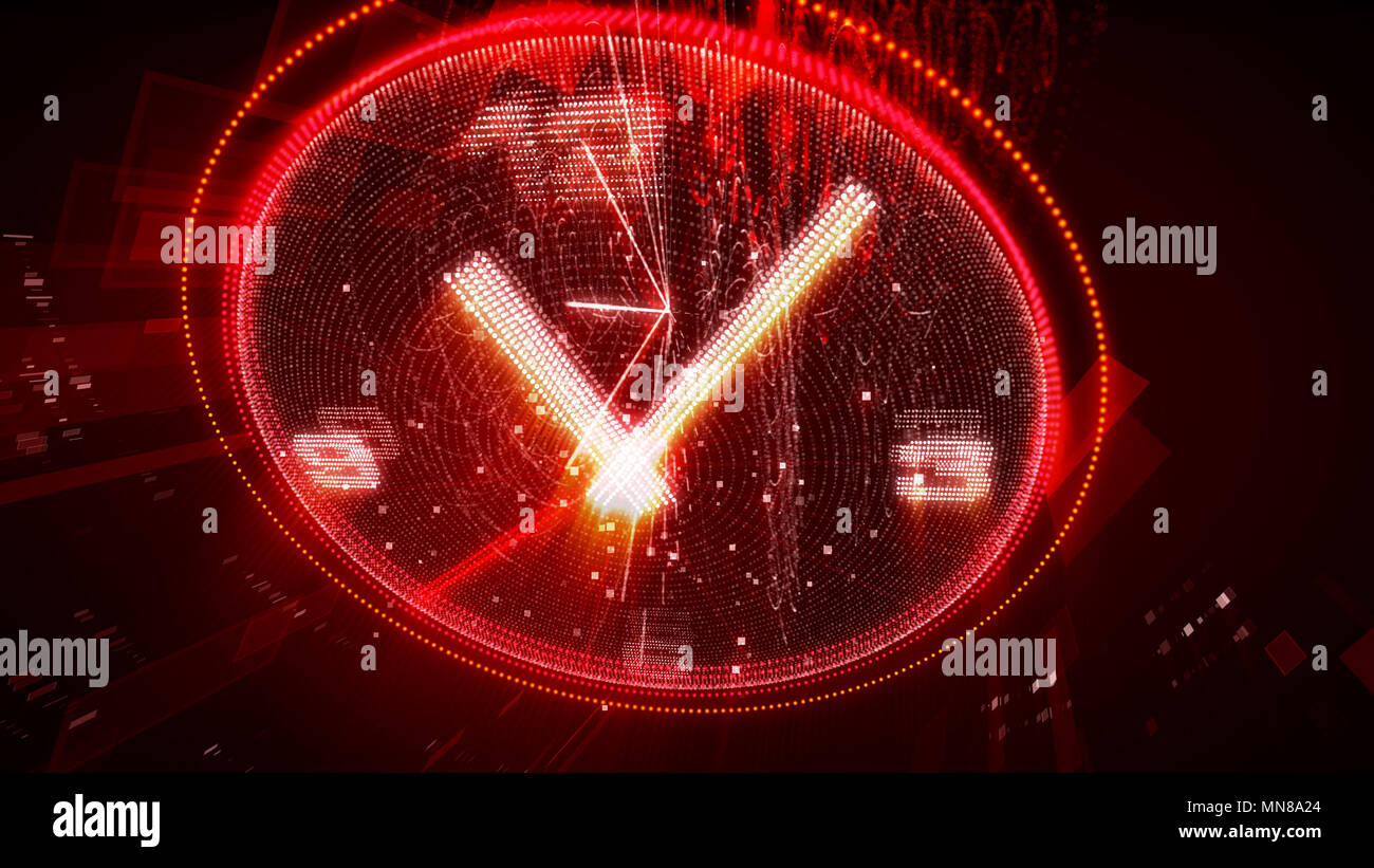 An amazing 3d illustration of an oval purple clock with sparkling ...