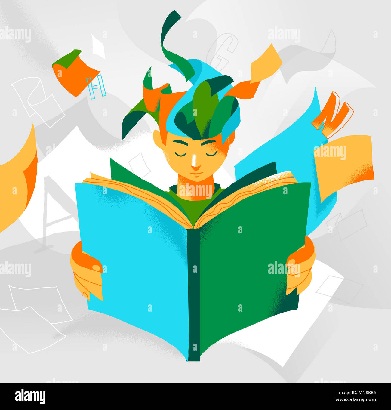A guy is reading an involving book that stimulating his imagination ...