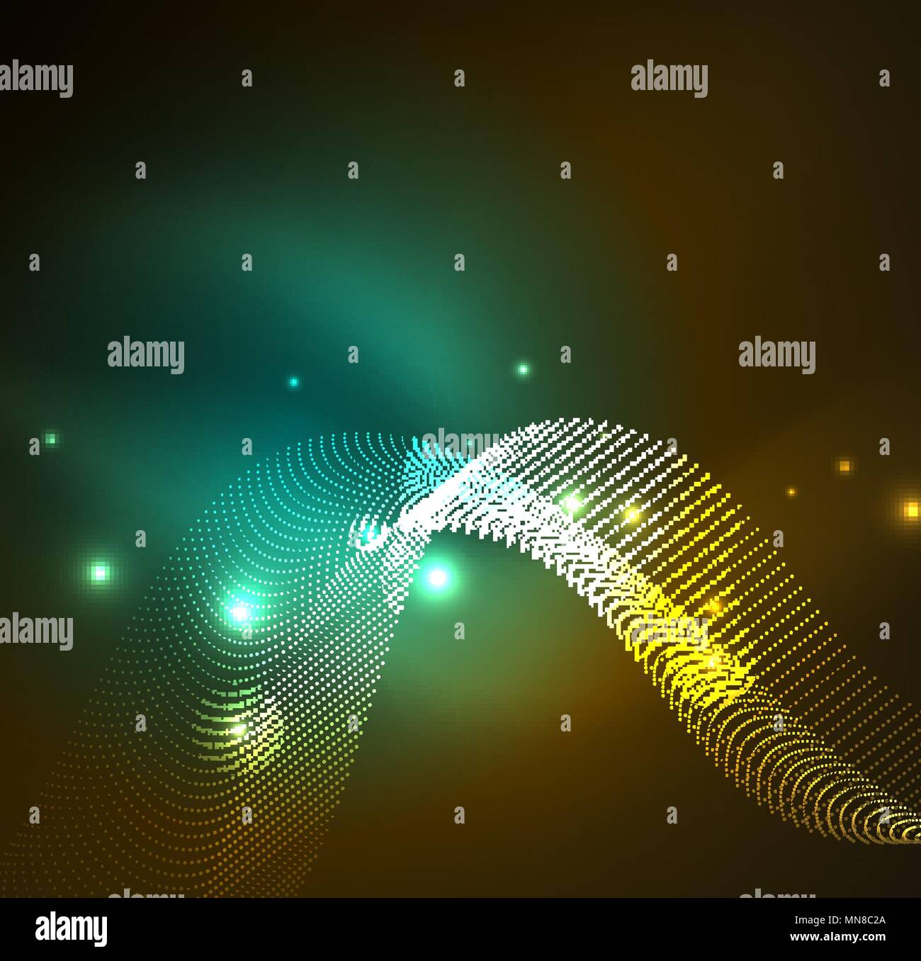 3D illuminated wave of glowing particles. 3D illuminated wave of ...