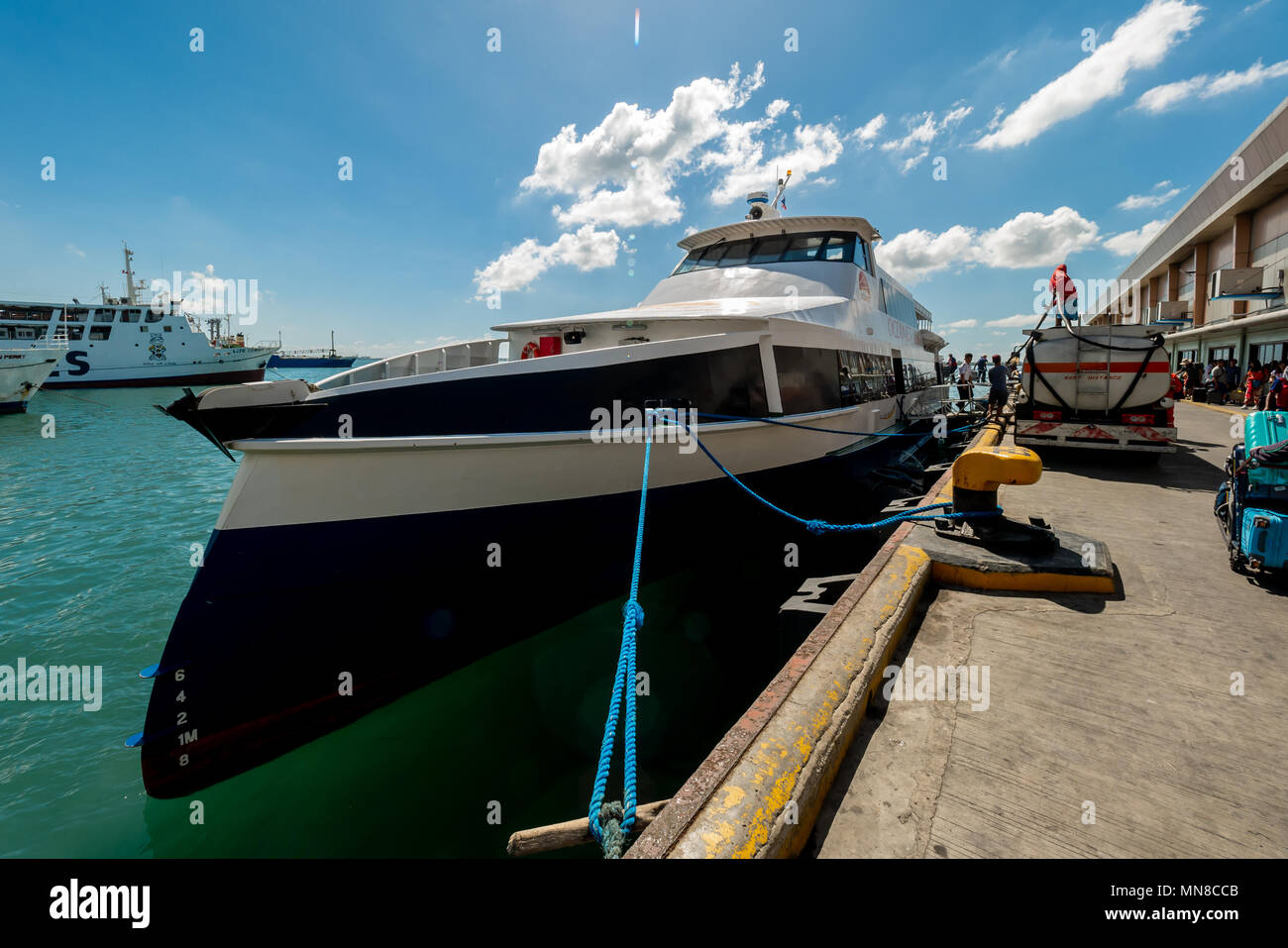 Cebu city, Philippines Apr 25,2018 - Passenger ship anchoring in Cebu ...