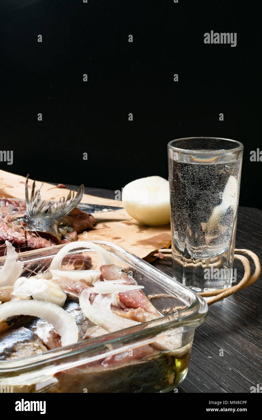 Ukrainian Russian national snack - onions, pickled herring Delicious ...
