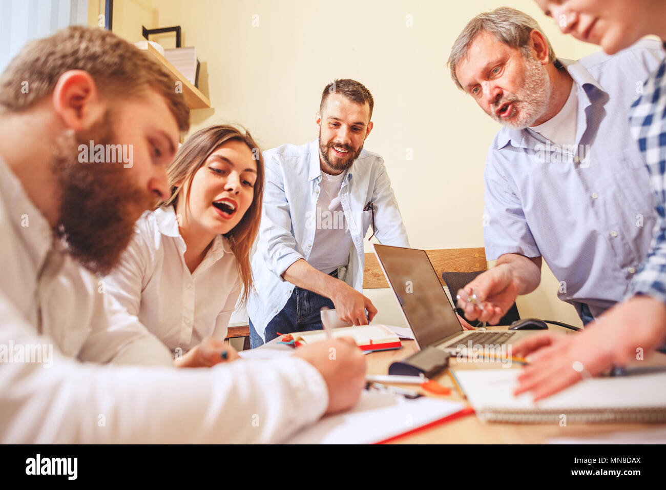 Team job. Photo young businessmans working with new project in office ...