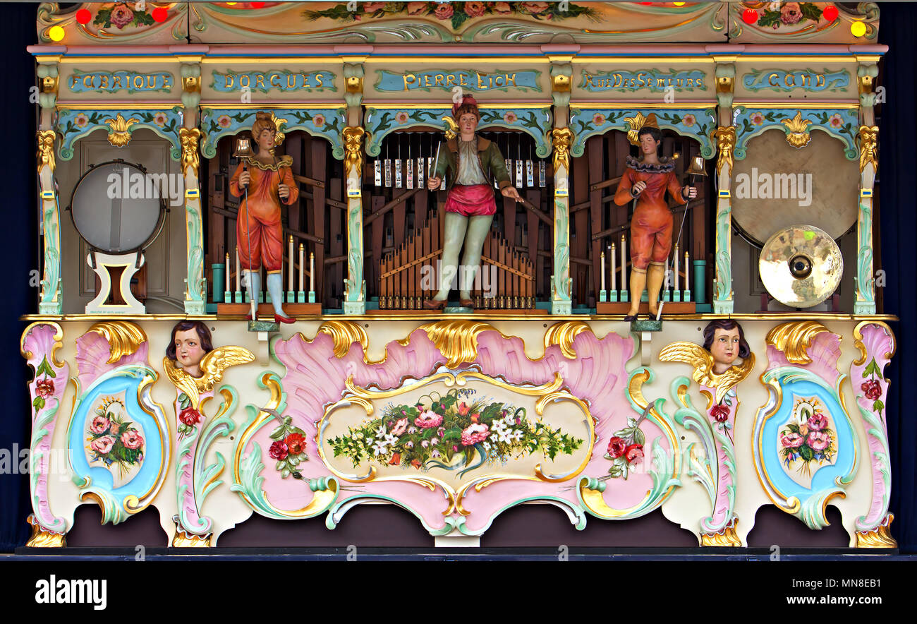 A Dutch old fashioned street organ playing at a steam fair at the ...