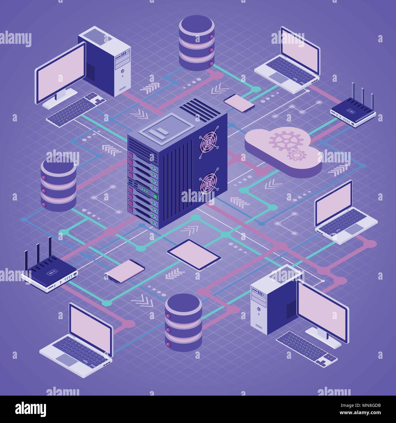 Data Network Cloud Computing Technology Isometric Stock Vector Image