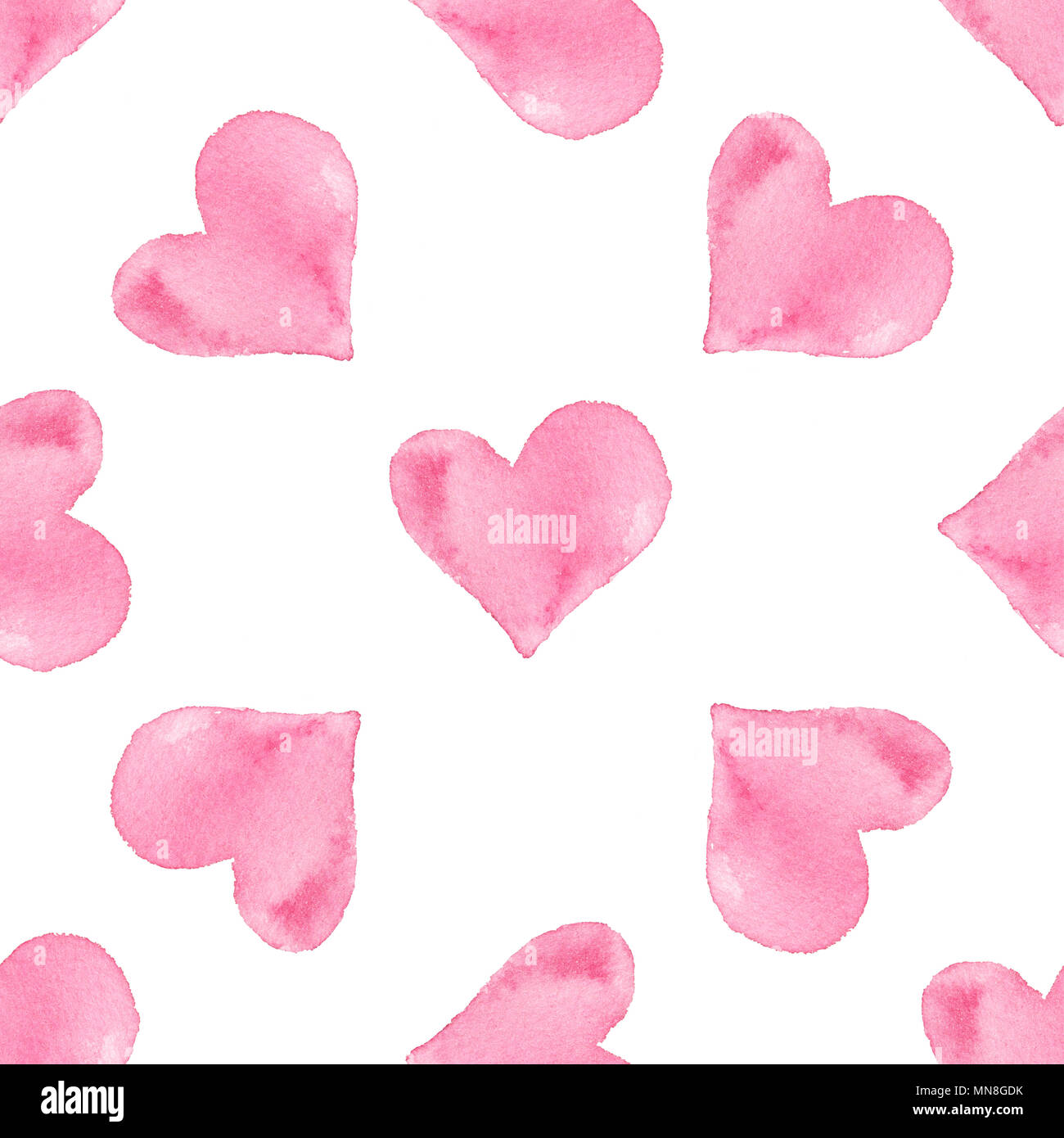 Hand drawn Valentine watercolor seamless pattern with pink hearts Stock ...