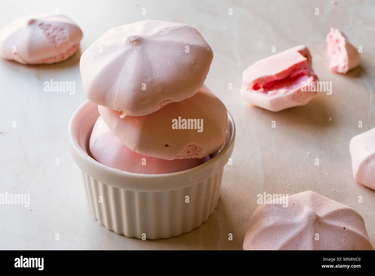 Pink Meringues Ready to Eat. Confectionery Stock Photo - Alamy