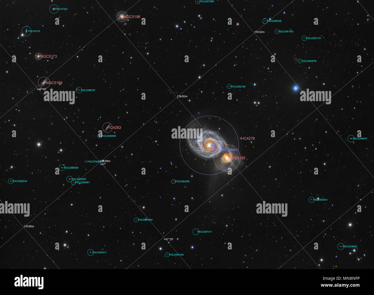 Galaxy M51 (Messier 51) in constellation Canes Venatici, picture with ...