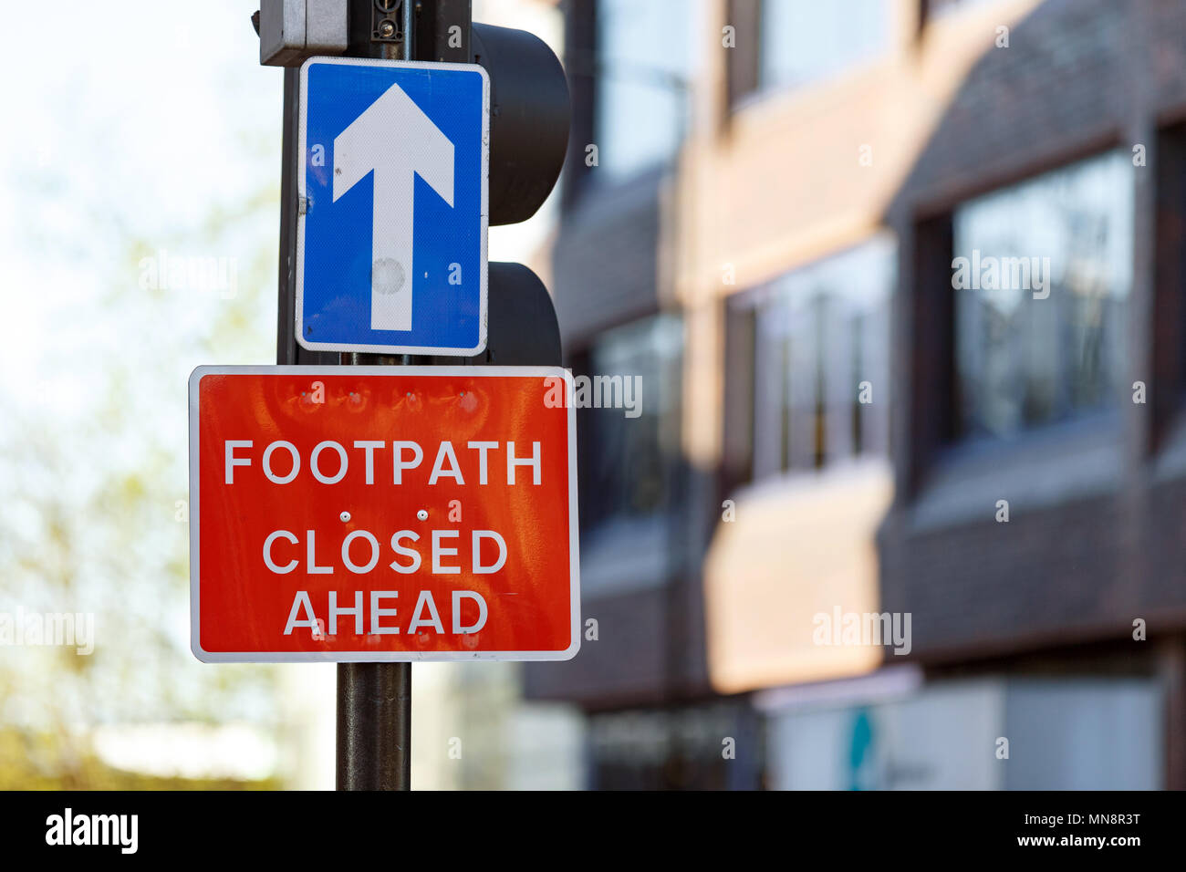 Footpath Closed Ahead, UK road sign Stock Photo - Alamy