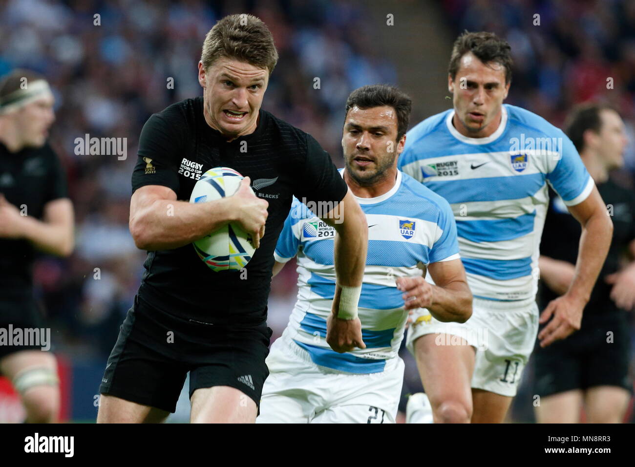 New Zealand's Beauden Barrett to during the RWC 2015 match between New ...