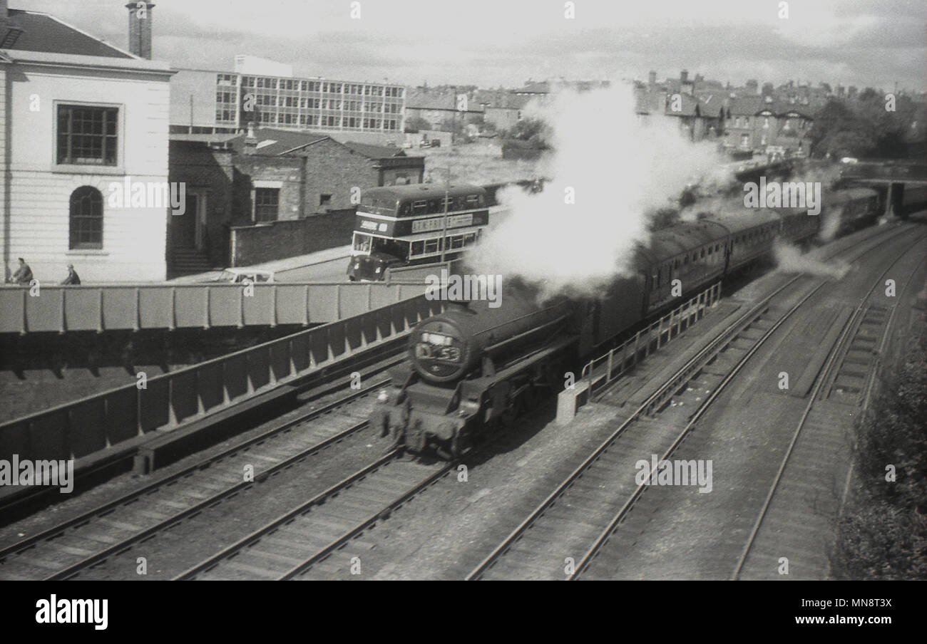 1960s, a steam locomotive with carriages leaving Liverpool's Lime ...