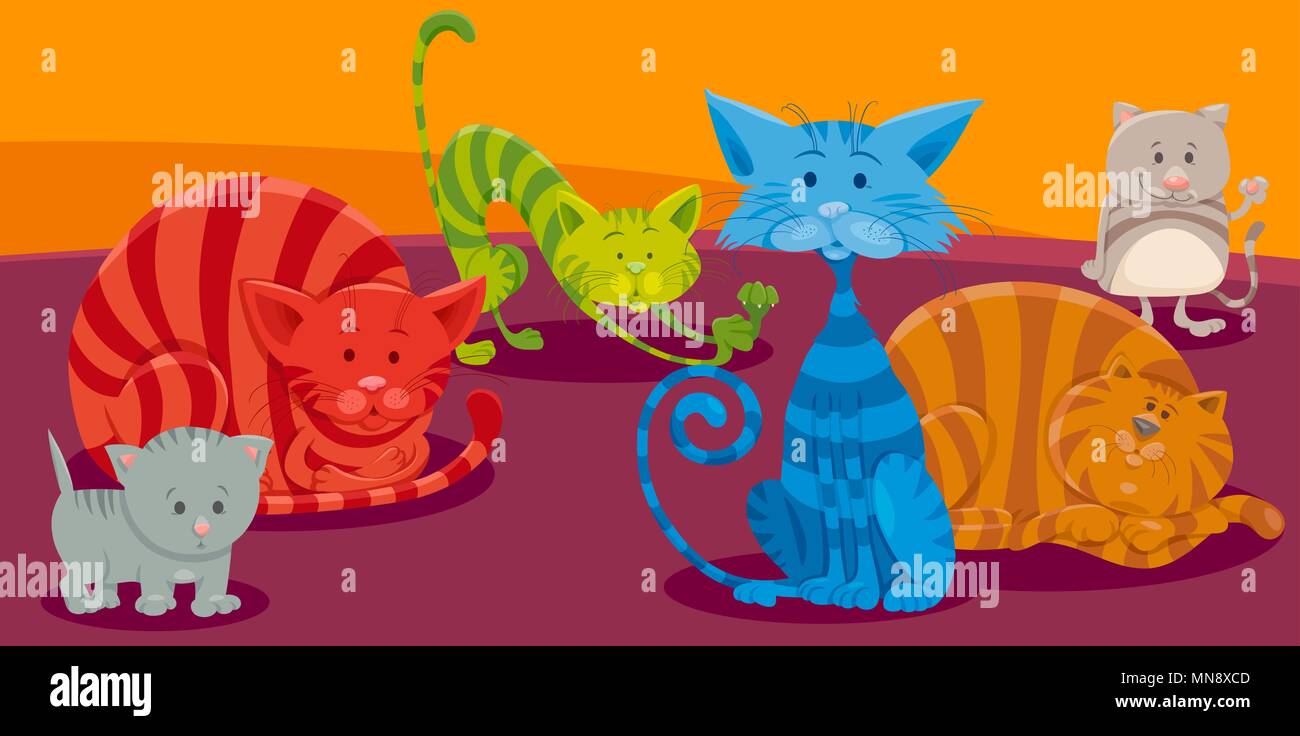 Cartoon Illustration of Funny Cats or Kittens Animal Characters Group ...