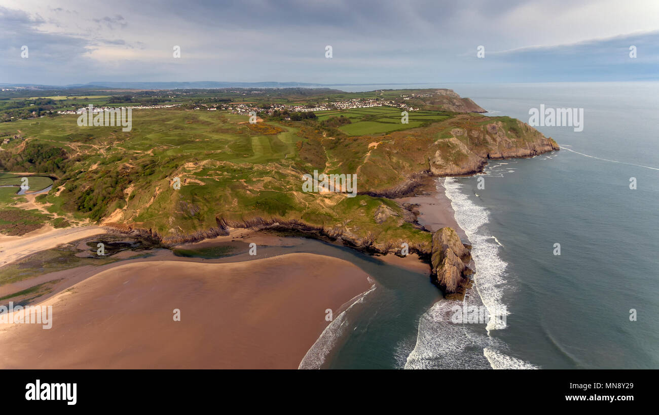 Three Cliffs Bay and Pobbles Bay Stock Photo - Alamy