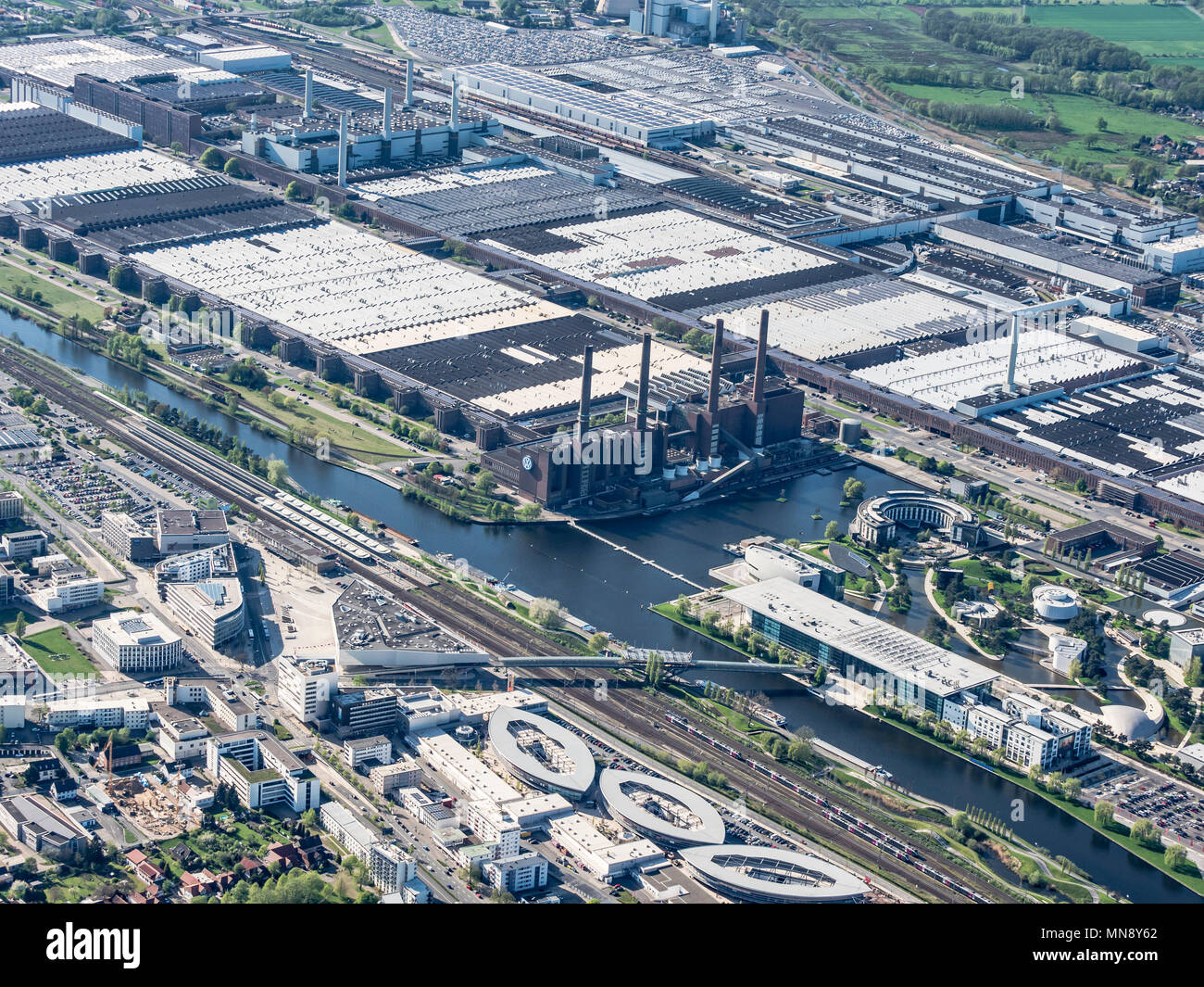 Aerial view, Volkswagen factory Wolfsburg, Ritz Carlton Hotel, VW ...