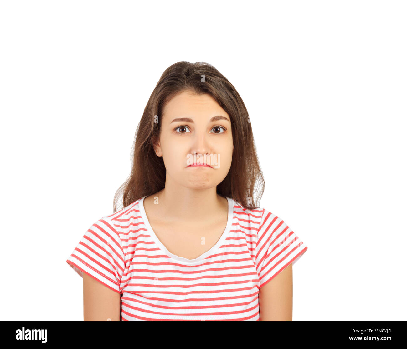 young cool girl confused expression. emotional girl isolated on white ...