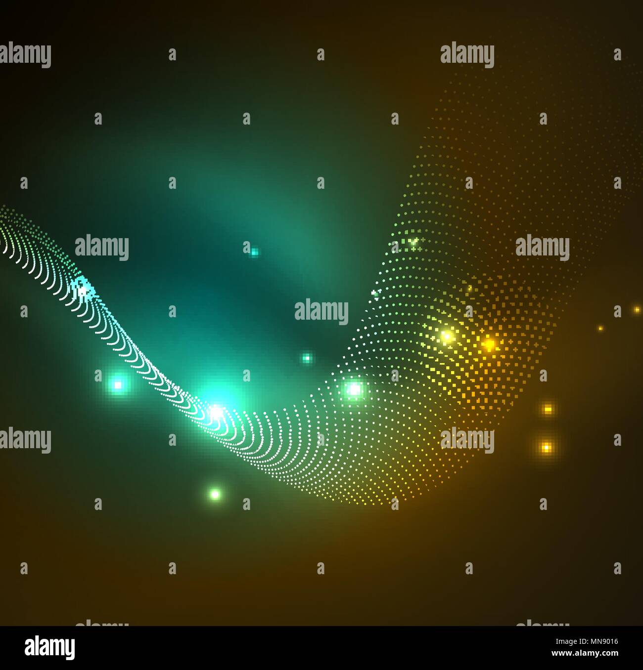 3D illuminated wave of glowing particles. 3D illuminated wave of ...