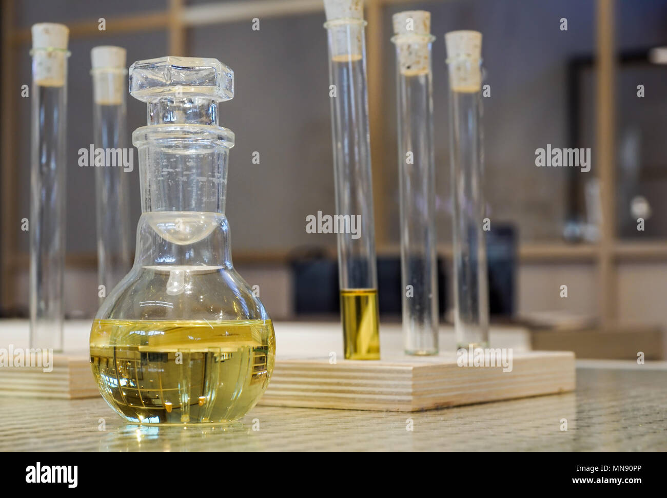 chemical laboratory glassware and details of work equipment Stock Photo ...
