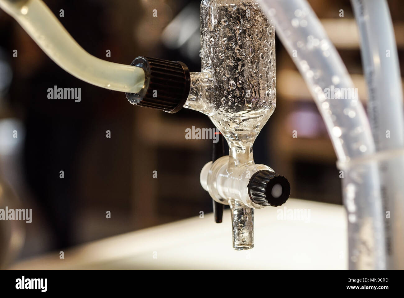 chemical laboratory glassware and details of work equipment Stock Photo ...