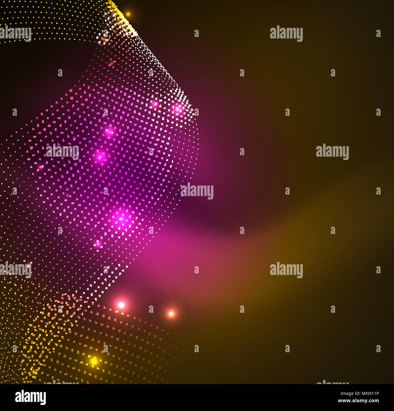 3D illuminated wave of glowing particles. 3D illuminated wave of ...