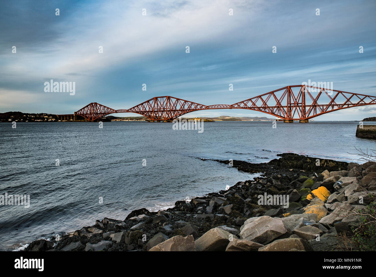 An old historic rail bridge in Queensferry near Edinburgh in Scotland ...
