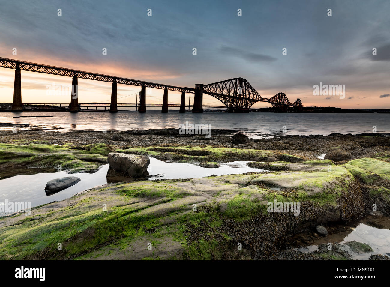 An old historic rail bridge in Queensferry near Edinburgh in Scotland ...