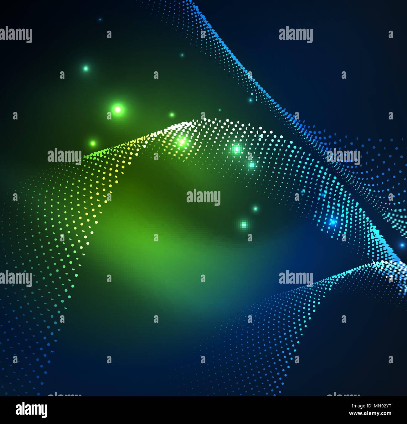 3D illuminated wave of glowing particles. 3D illuminated wave of ...