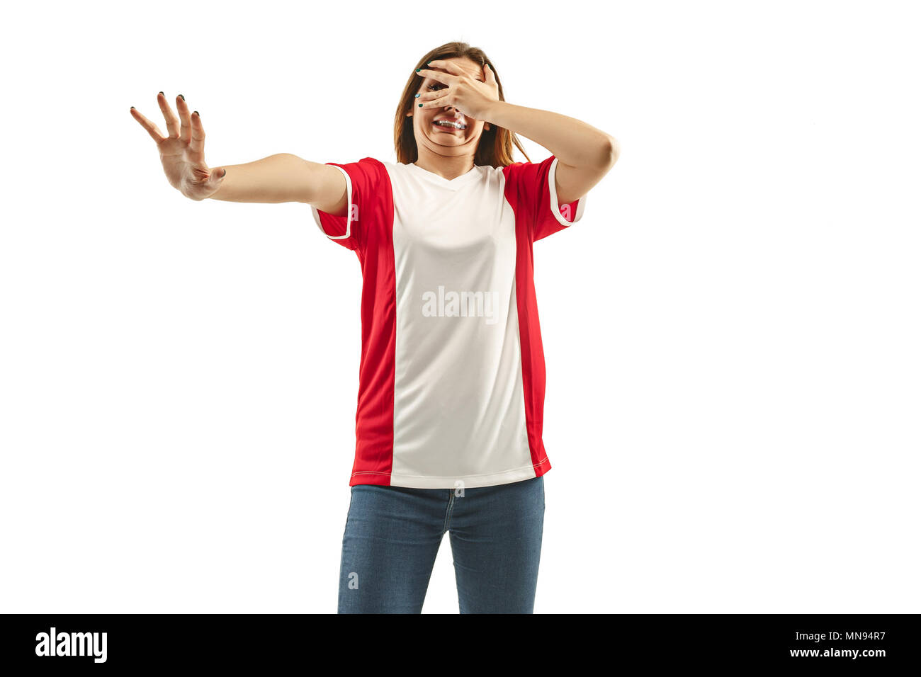 The unhappy and sad French fan on white background Stock Photo - Alamy