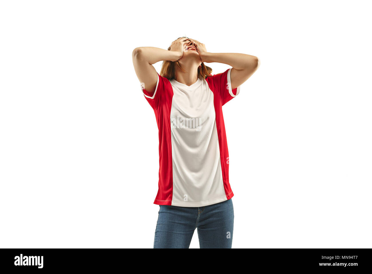 The unhappy and sad French fan on white background Stock Photo - Alamy