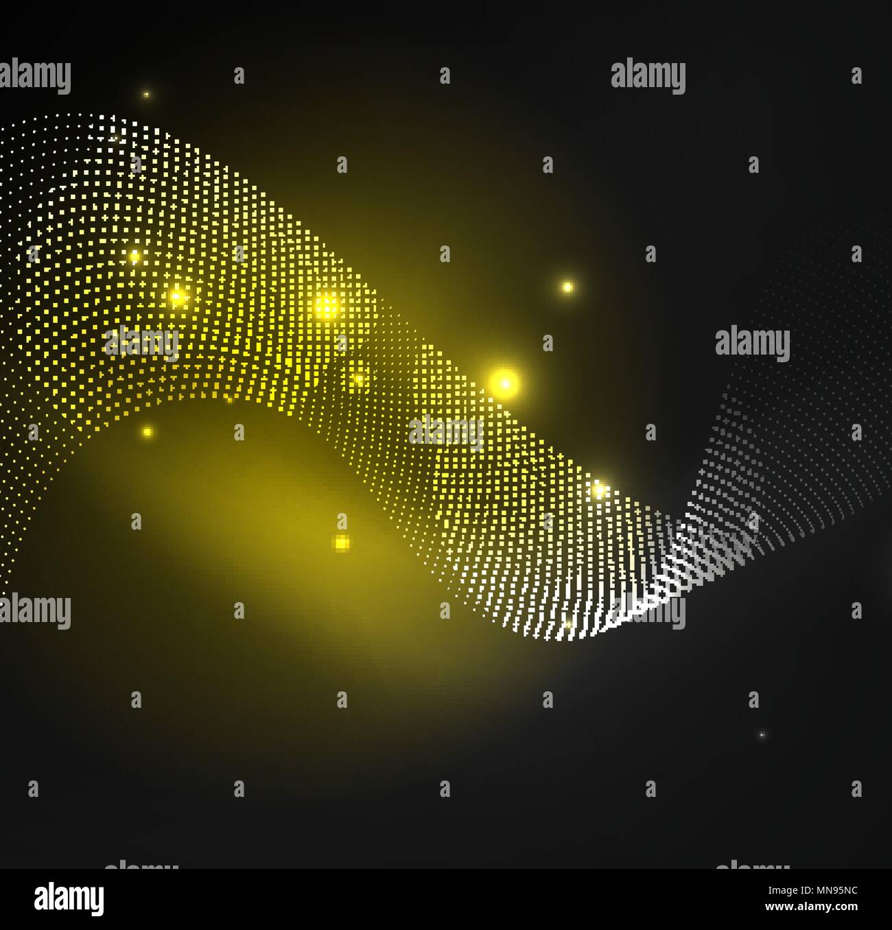 3D illuminated wave of glowing particles. 3D illuminated wave of ...