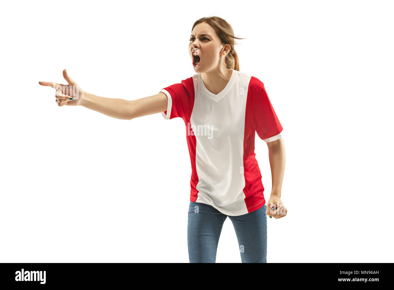 French fan celebrating on white background Stock Photo - Alamy