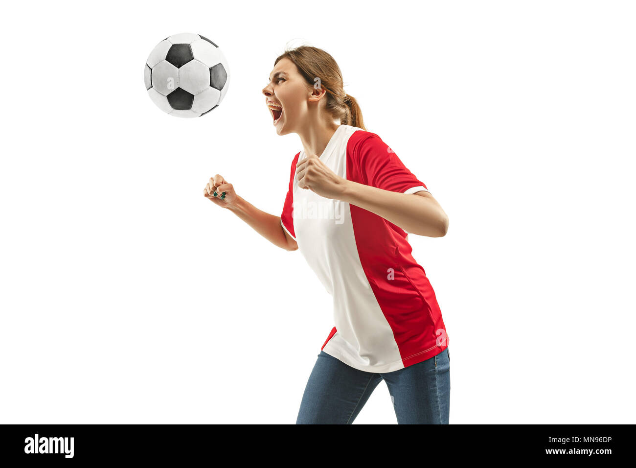 French fan celebrating on white background Stock Photo - Alamy