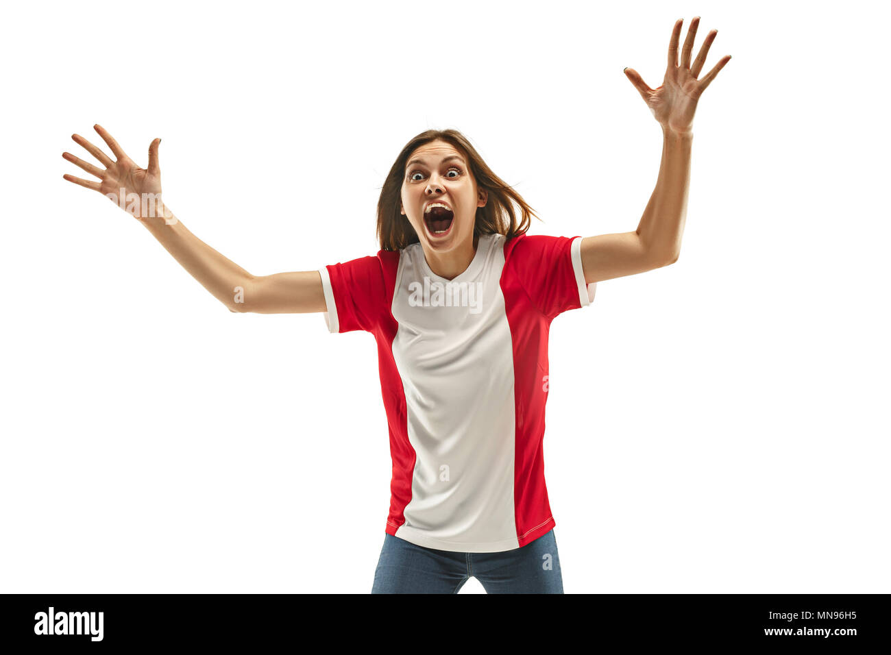 French fan celebrating on white background Stock Photo - Alamy