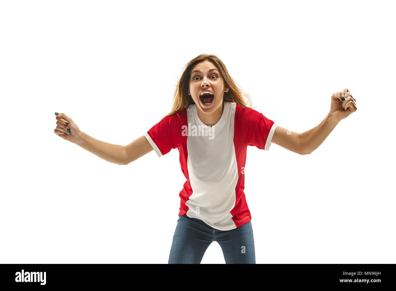 French fan celebrating on white background Stock Photo - Alamy