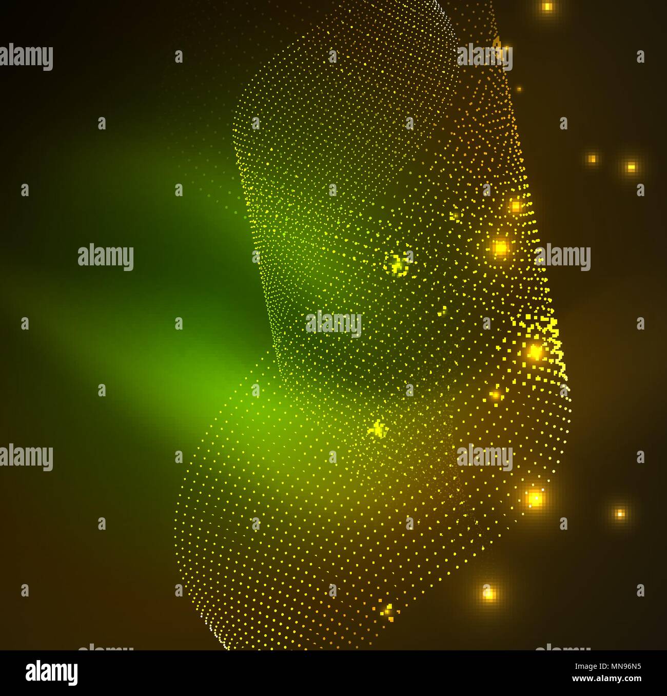 3D illuminated wave of glowing particles. 3D illuminated wave of ...