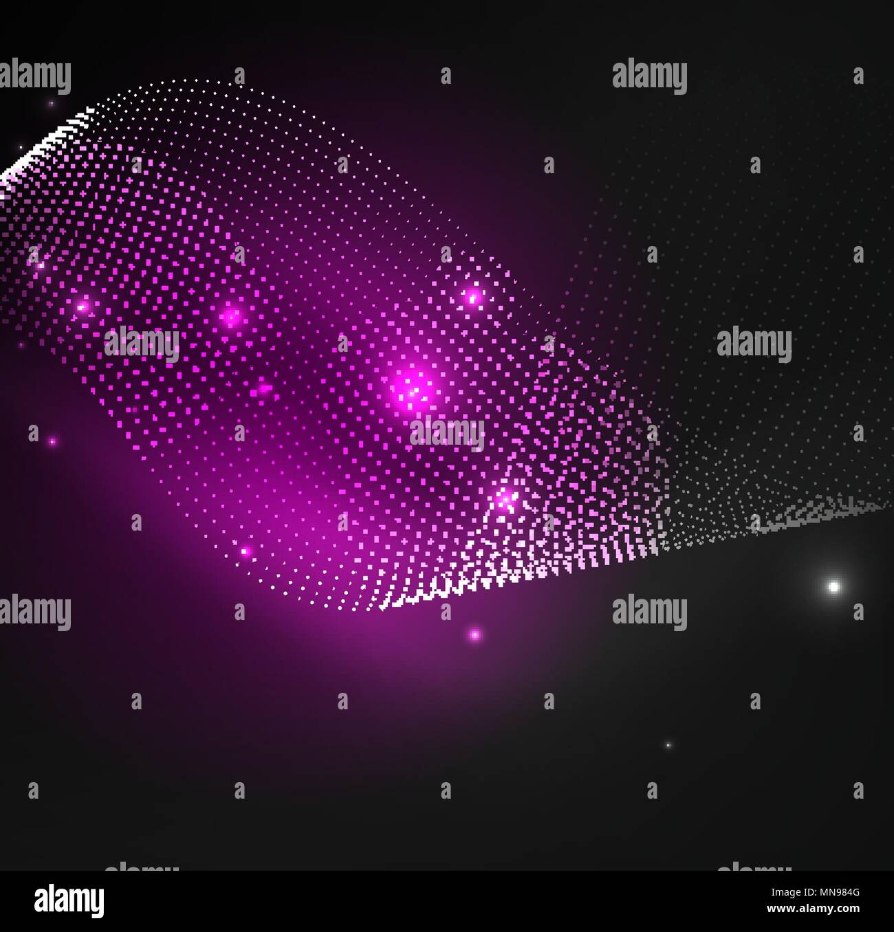 3D illuminated wave of glowing particles. 3D illuminated wave of ...