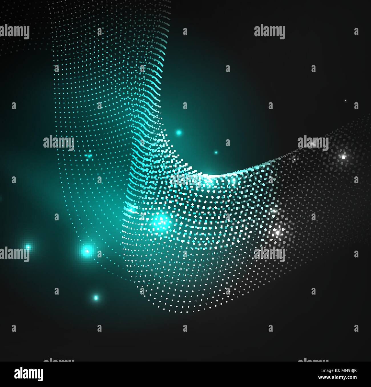 3D illuminated wave of glowing particles. 3D illuminated wave of ...