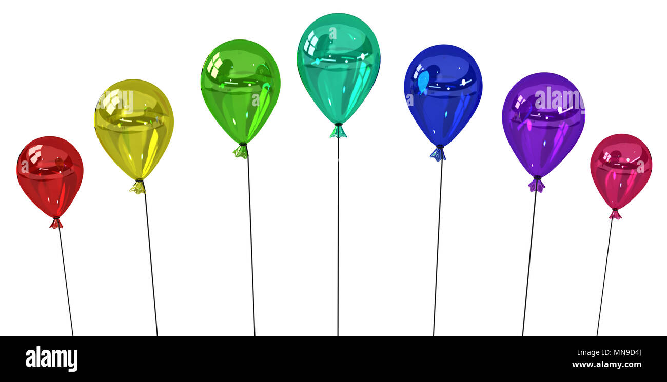 Color party balloons group inflated, 3d illustration, horizontal Stock ...