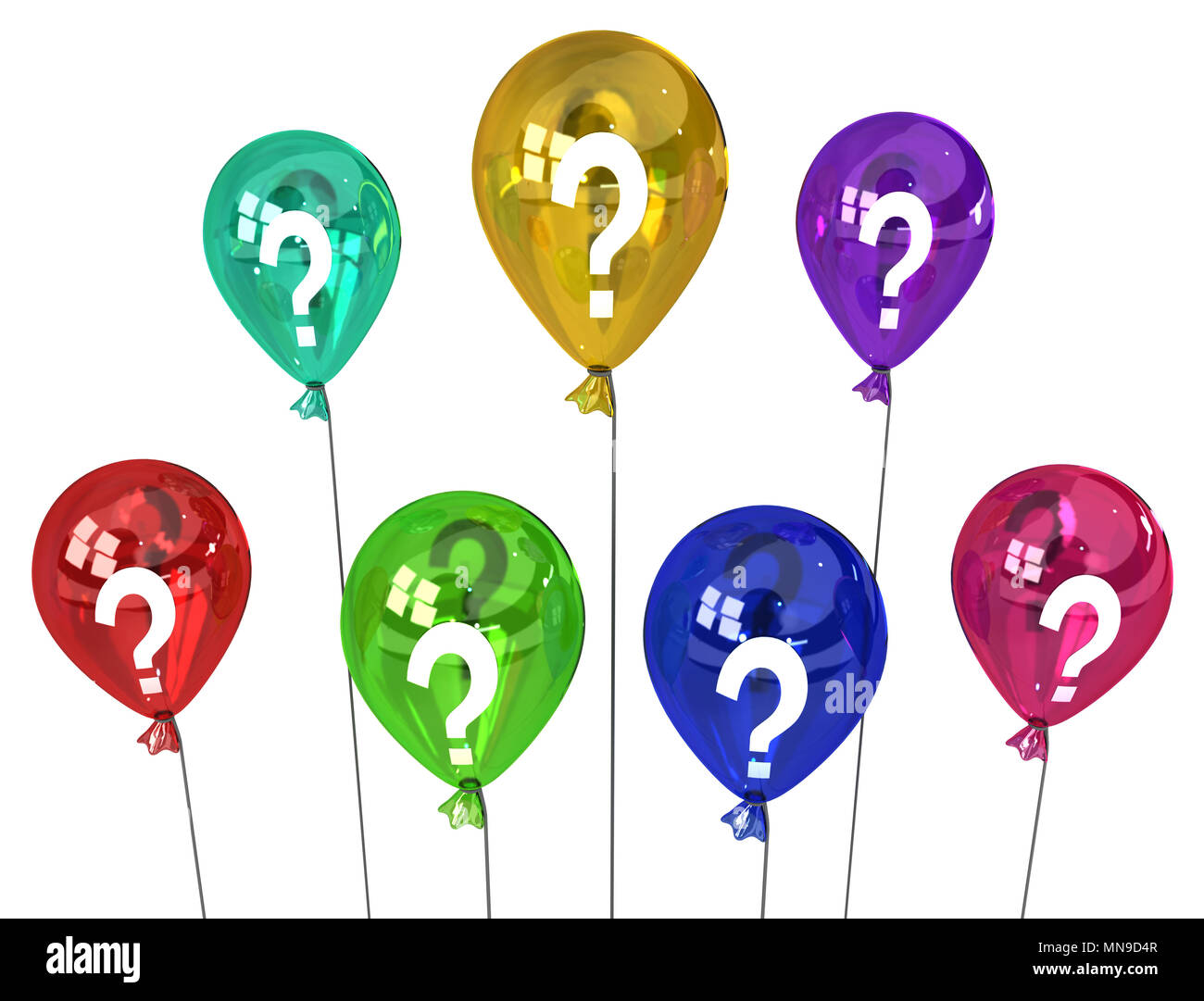 Color party question balloons group inflated, 3d illustration ...