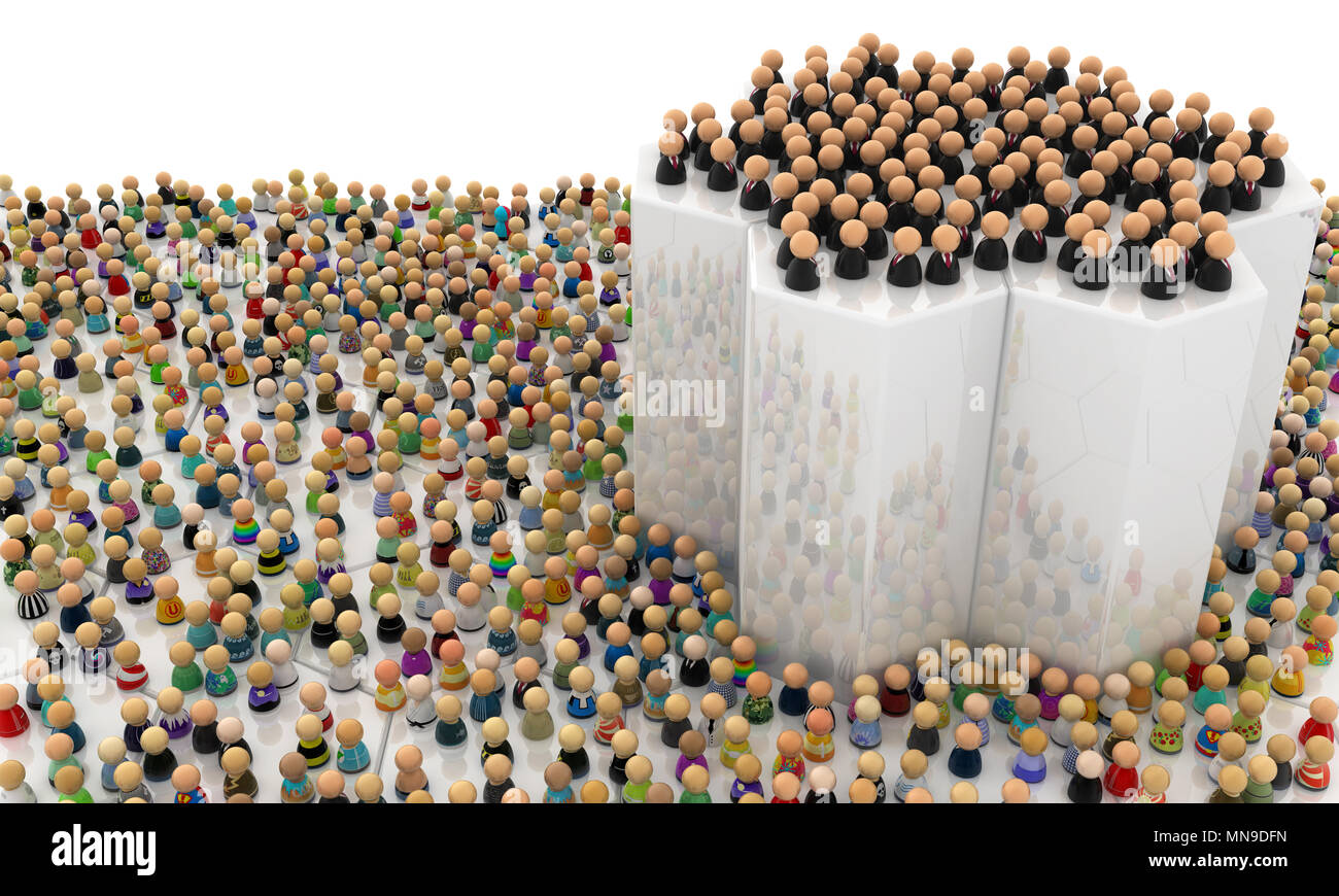Crowd of small symbolic figures, elevated group, 3d illustration ...