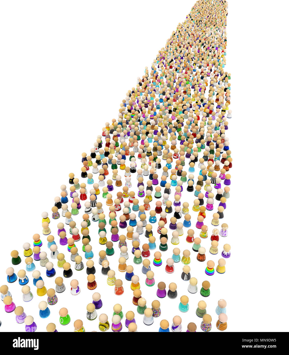 Crowd of small symbolic figures, long parade, 3d illustration, isolated ...