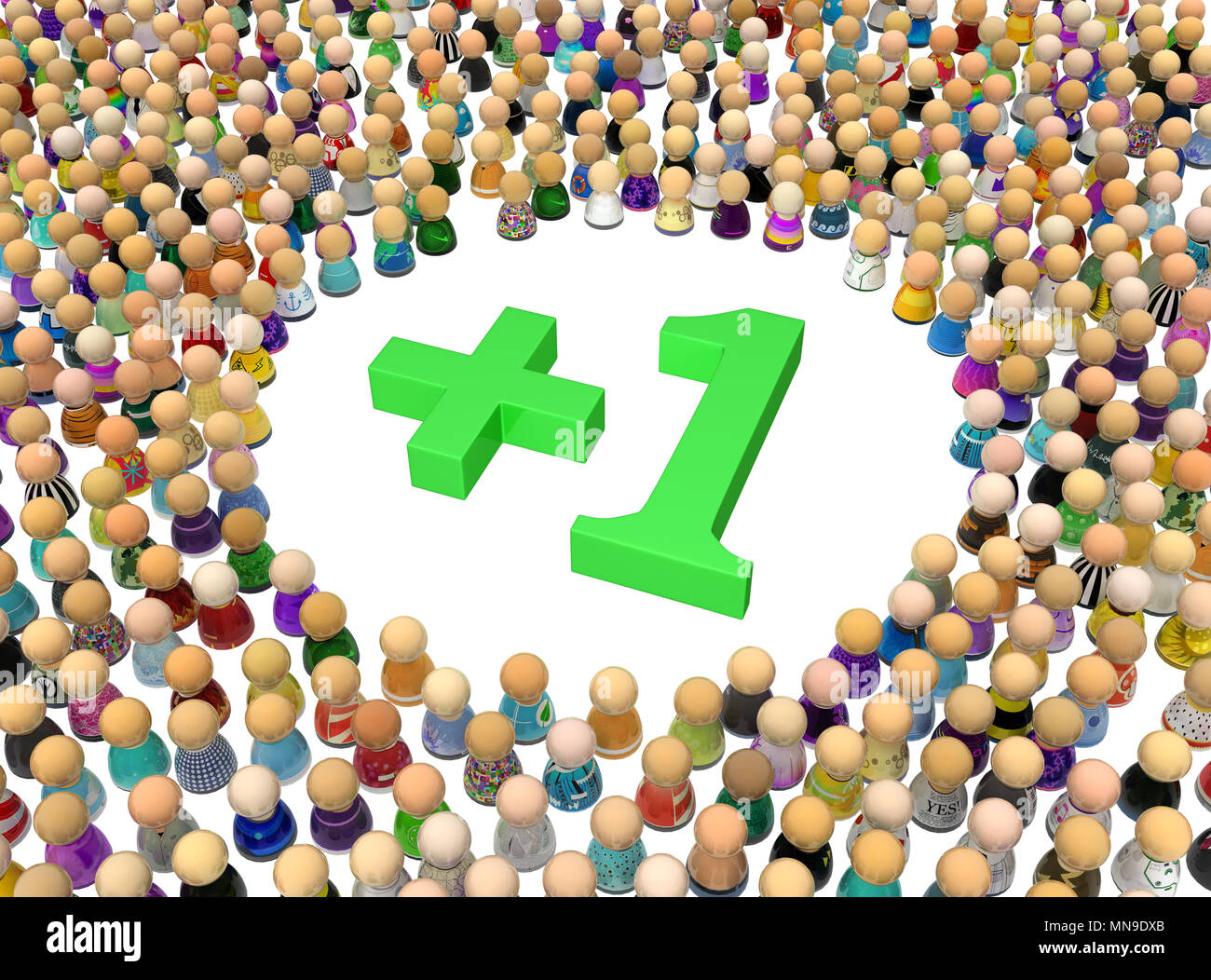 Crowd of small symbolic figures plus one, 3d illustration, horizontal ...