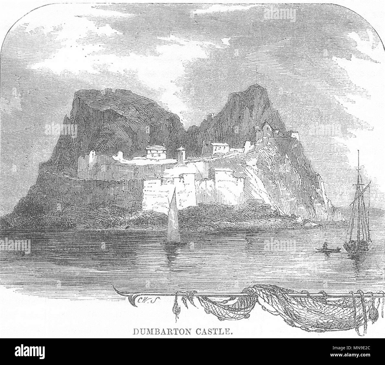 SCOTLAND. Dumbarton Castle. SMALL 1850 old antique vintage print ...