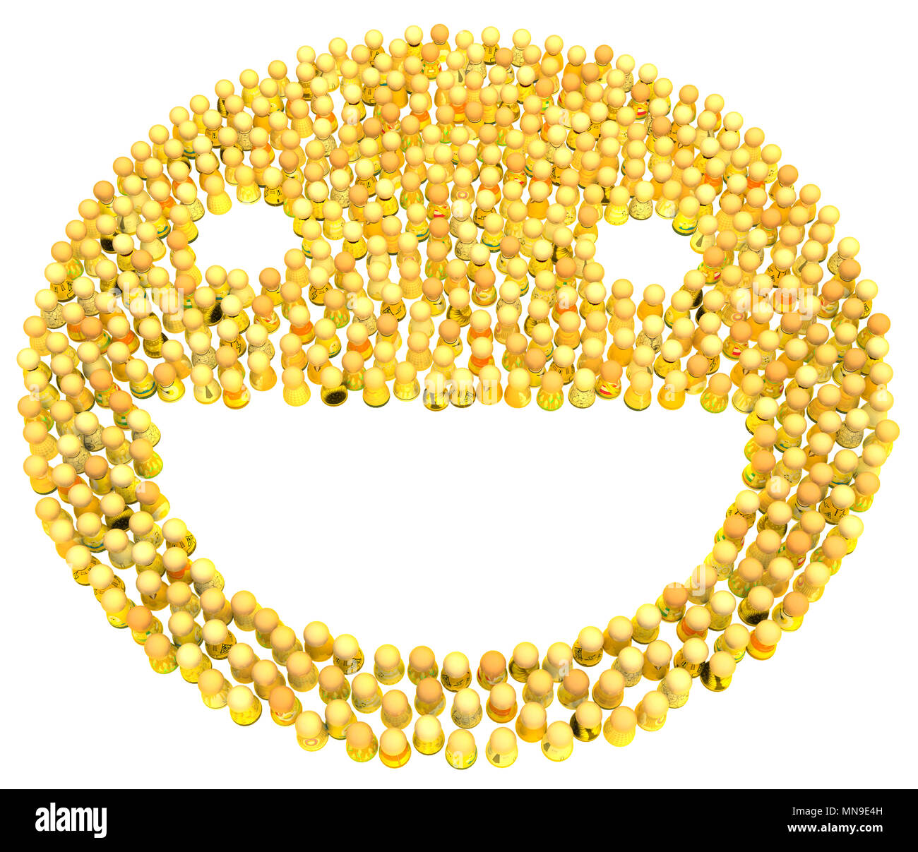 Crowd of small symbolic figures, yellow smile face symbol shape, 3d ...