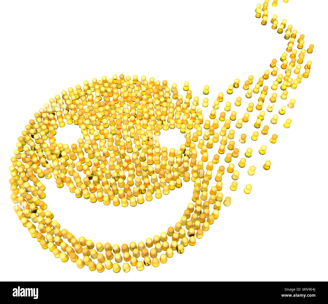 Crowd of small symbolic figures gathering, yellow smile face symbol ...
