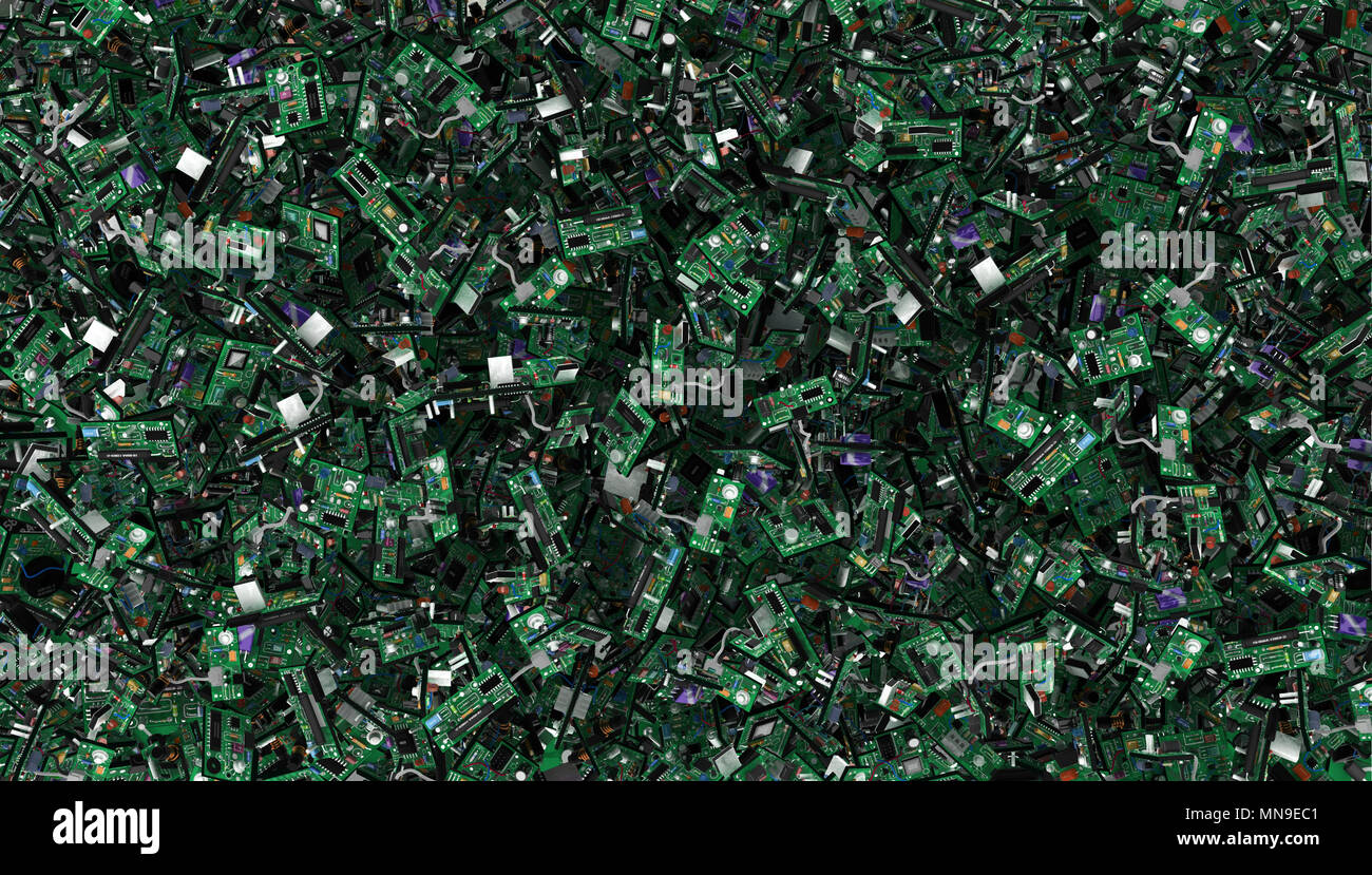 Electronic circuit random elements 3d background, horizontal Stock ...