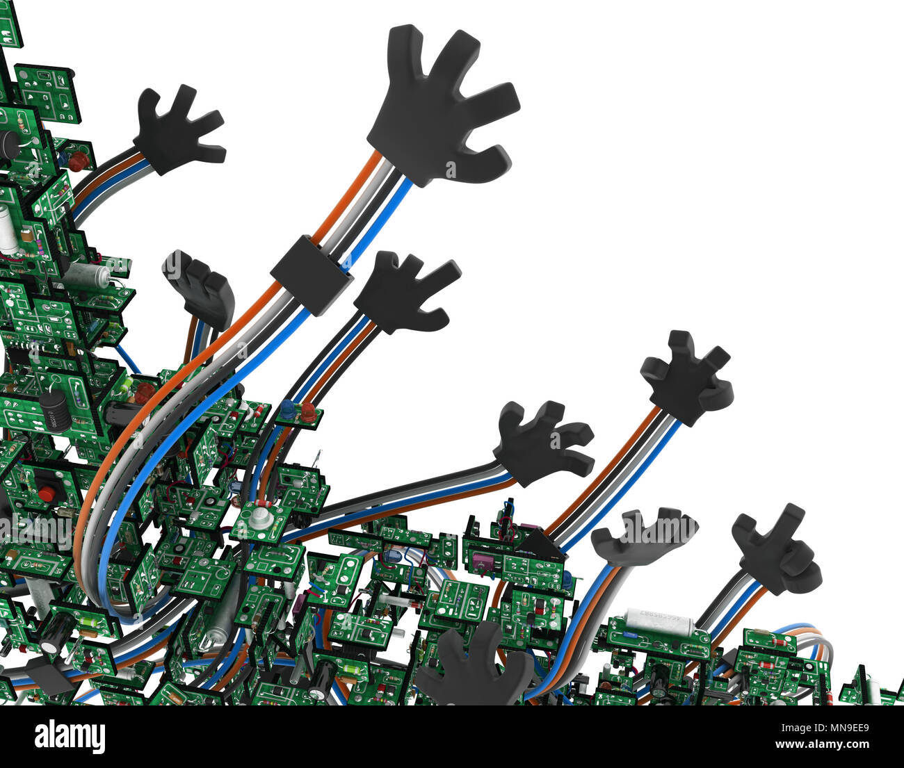 Electronic circuit wired arms, isolated, 3d illustration Stock Photo ...