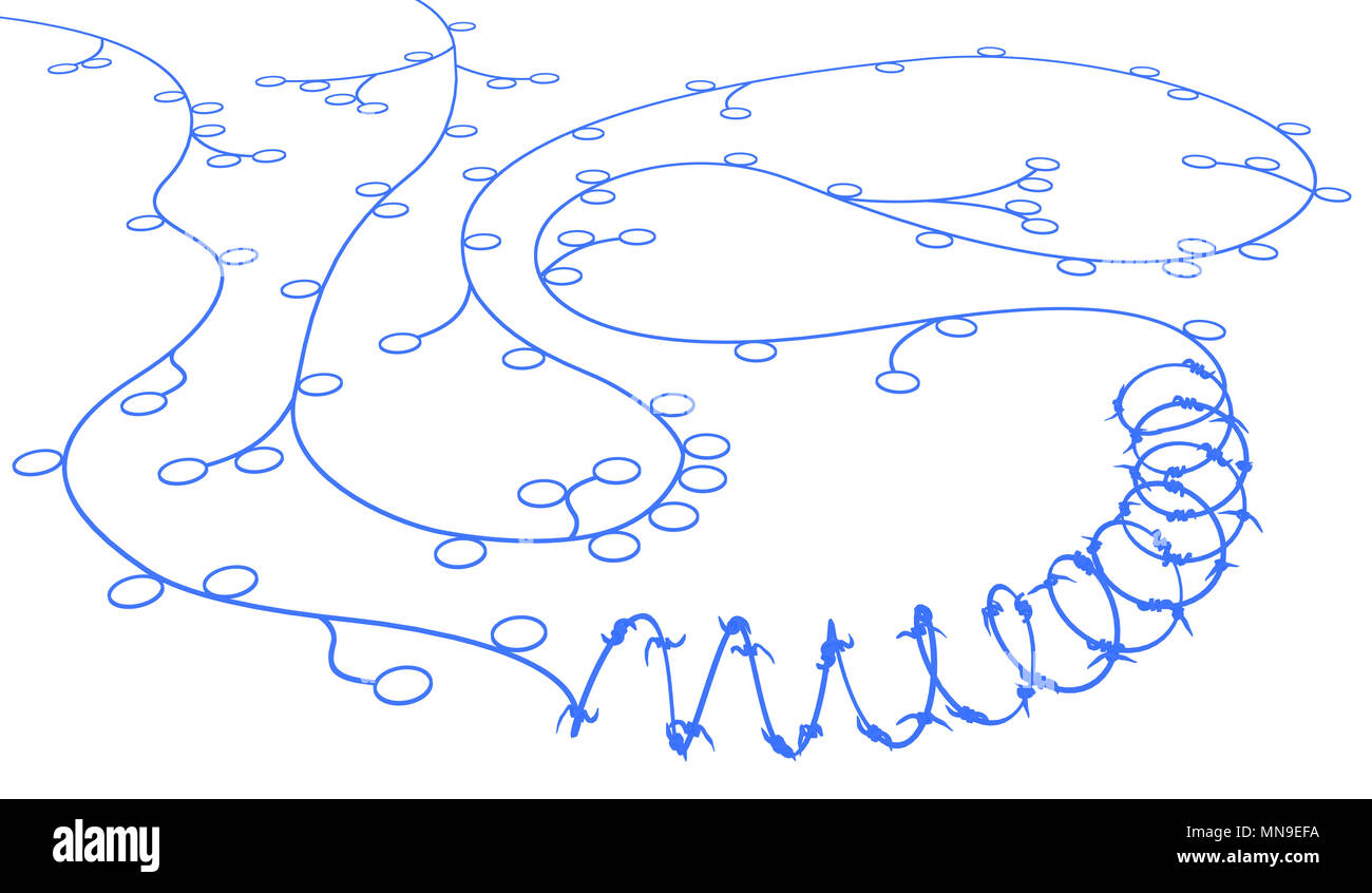 Circles linked by lines connection system with barbed wire segment ...