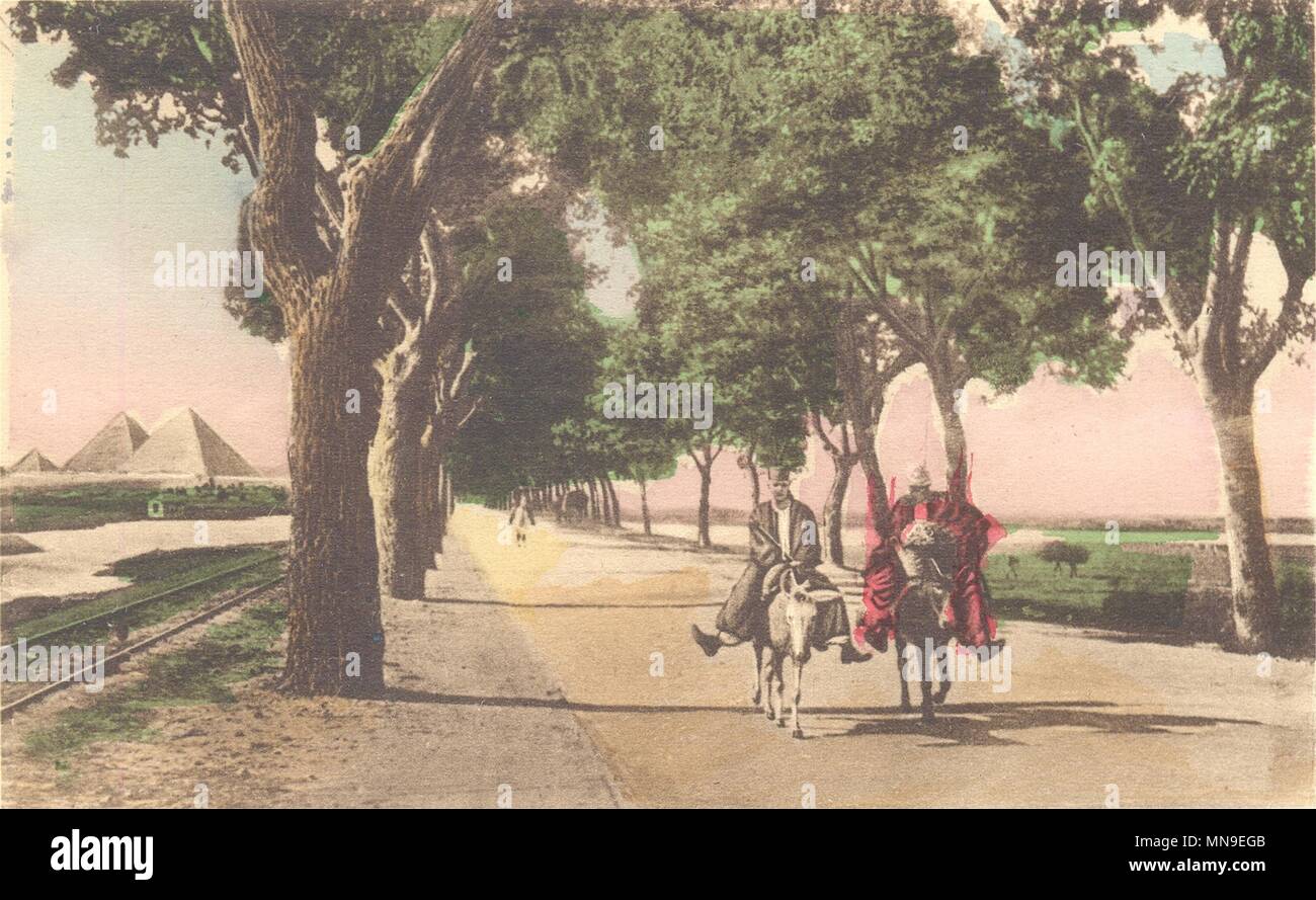 EGYPT. Cairo. On the Way to The Pyramids. Hand coloured. 1900 old print ...